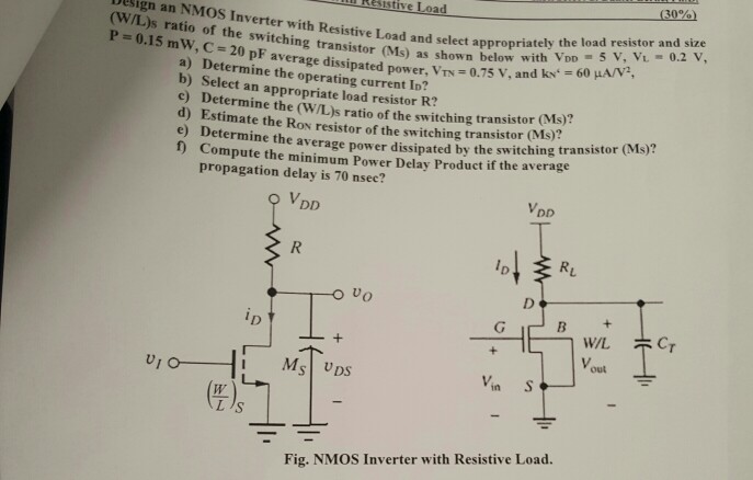 Solved TREistive Load Dign an NMOS Inverter with Resistive | Chegg.com