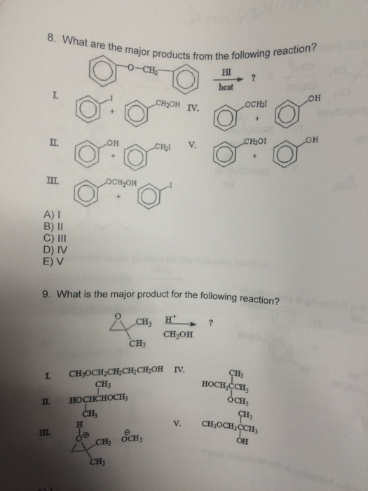 Solved What are major products from the following reaction? | Chegg.com