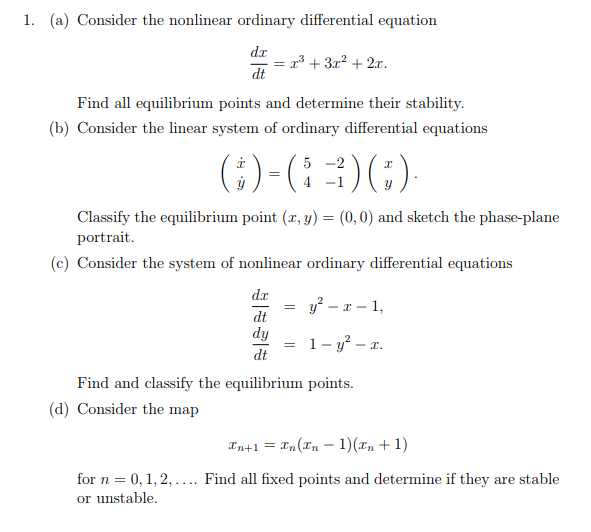 Solved 1. (a) Consider the nonlinear ordinary differential | Chegg.com