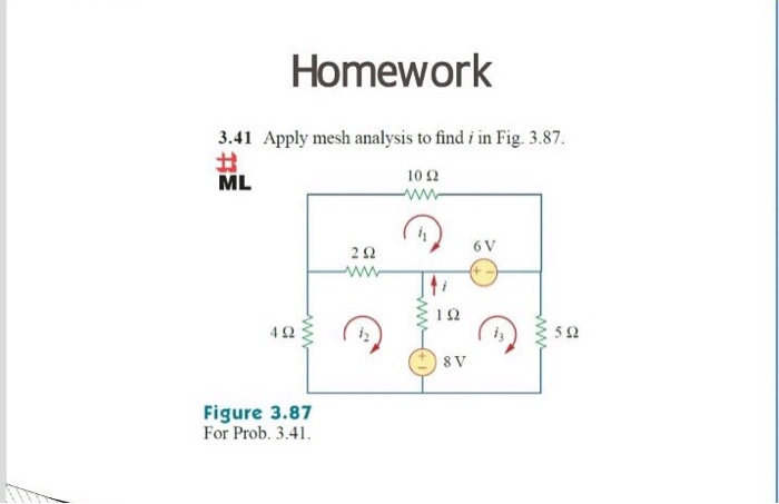 Solved 3.41 Apply mesh analysis to find i in Fig. 3.87. | Chegg.com
