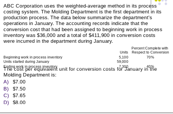 Solved ABC Corporation uses the weighted-average method in | Chegg.com