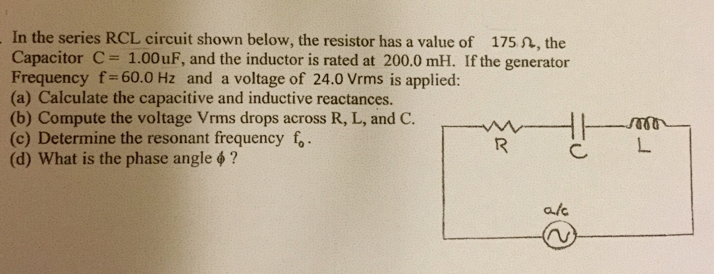 Solved In the series RCL circuit shown below, the resistor | Chegg.com