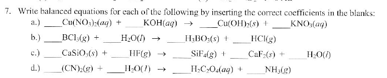 Solved Write balanced equations for each of the following by | Chegg.com