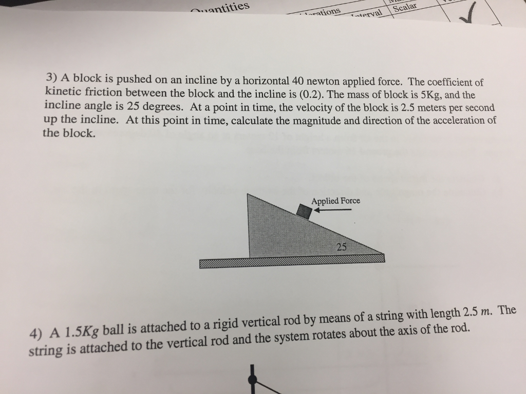 Solved A block is pushed on an incline by a horizontal 40 | Chegg.com
