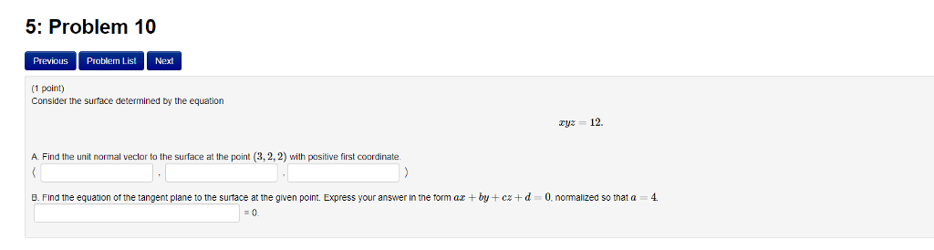 Solved 5: Problem 10 PreviousProblem List Next (1 point) | Chegg.com Solved 5: Problem 10 PreviousProblem List Next (1 point) | Chegg.com
