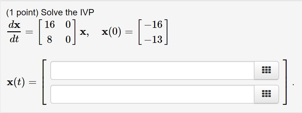 Solved (1 point) Suppose that the matrix A has the following | Chegg.com