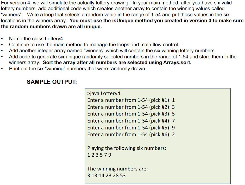Solved For version 4, we will simulate the actually lottery | Chegg.com