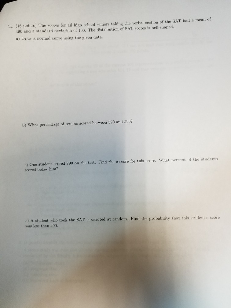 Solved 11. (16 points) The scores for all high school | Chegg.com