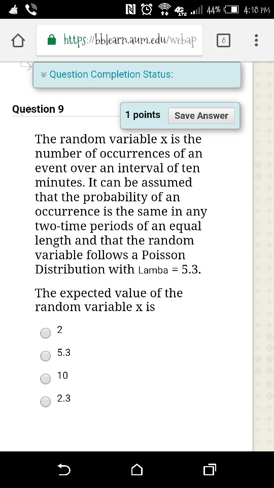 Solved 公 https://bblearn.aum.edu/webap Question Completion | Chegg.com