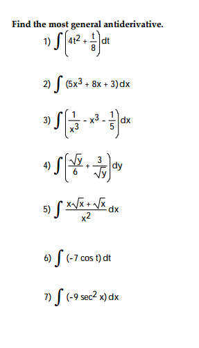 Solved Find the most general antiderivative. integral [4t^2 | Chegg.com