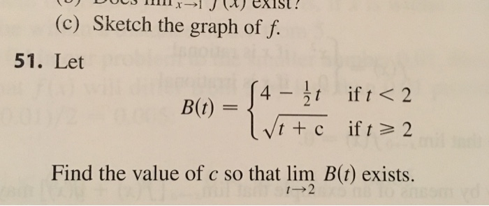 Solved Find the value of c so that lim x ->2 B(t) exists | Chegg.com