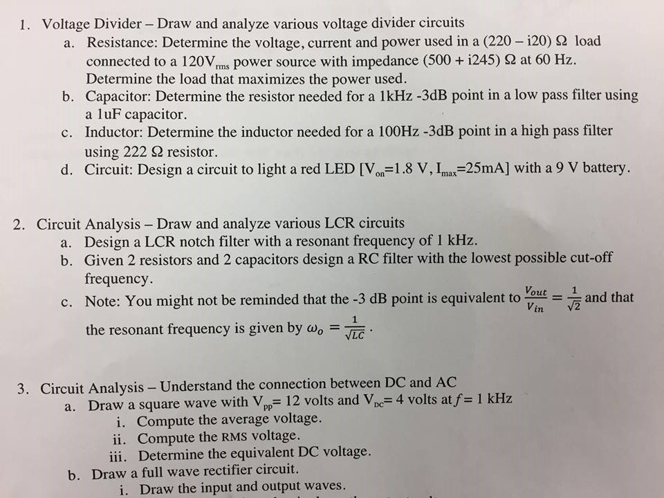 Solved 1. Voltage Divider - Draw and analyze various voltage | Chegg.com