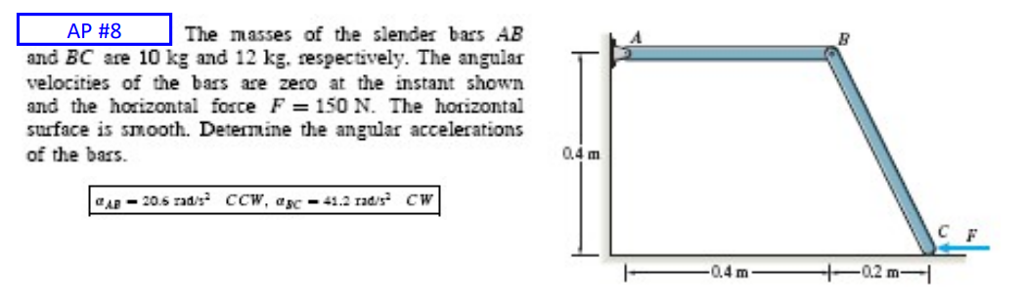Solved The masses of the slender bars AB and BC are 10 kg | Chegg.com