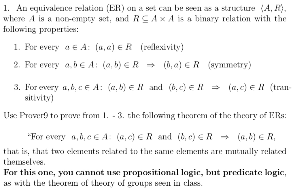 Solved I. An equivalence relation (ER) on a set can be seen | Chegg.com