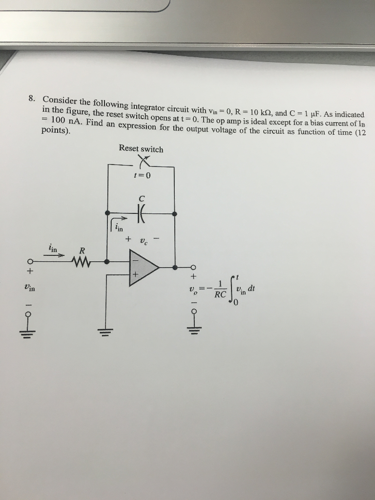 Solved Consider the following integrator circuit with Vin=0, | Chegg.com