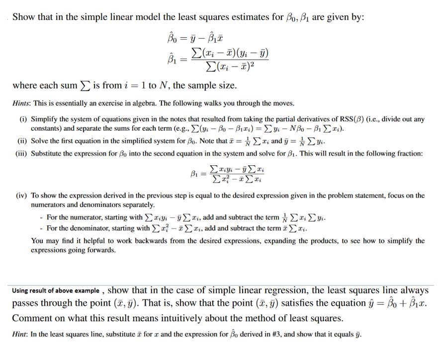 Solved Show that in the simple linear model the least | Chegg.com