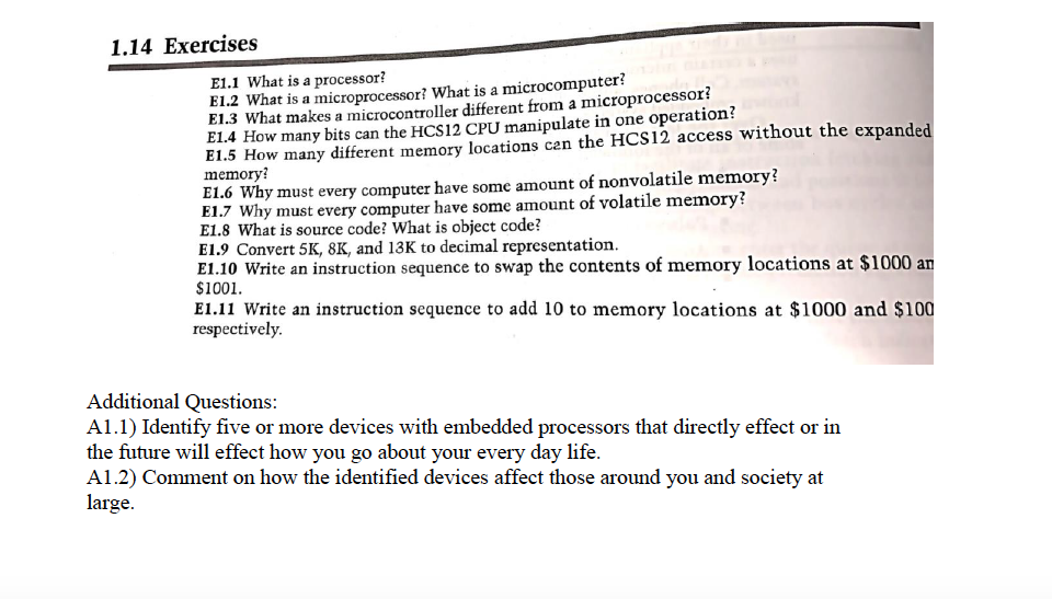 Solved 1,14 Exercises E1.1 What is a processor? El.2 What is | Chegg.com