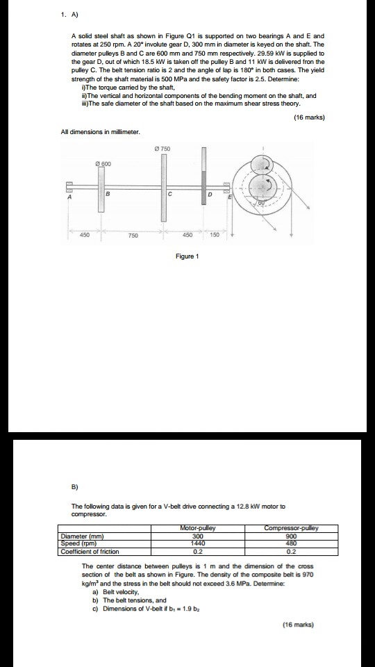 Solved A solid steel shaft as shown in Figure 1 is supported | Chegg.com