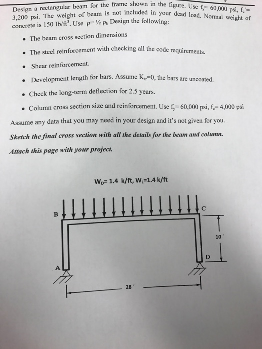 Solved Design a rectangular beam for the frame shown in the | Chegg.com