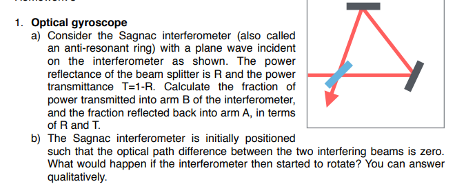 1. Optical gyroscope a) Consider the Sagnac | Chegg.com