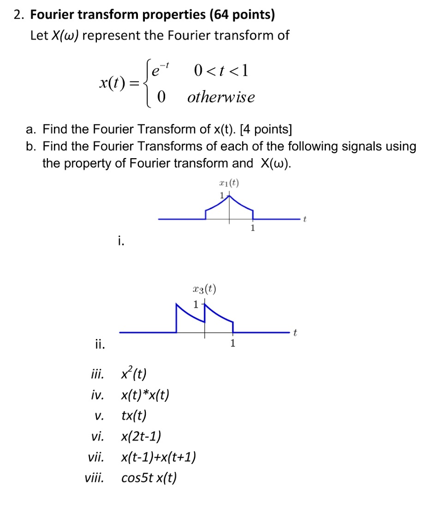 Solved 2. Fourier transform properties (64 points) Let x(a) | Chegg.com