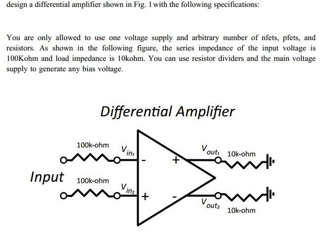 Solved design a differential amplifier shown in Fig. 1 with | Chegg.com