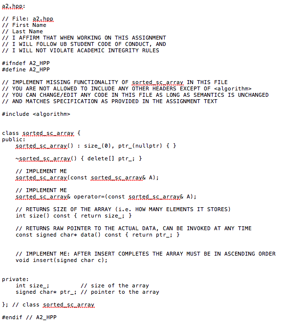 4. Implement missing elements in a2.hpp taking into | Chegg.com