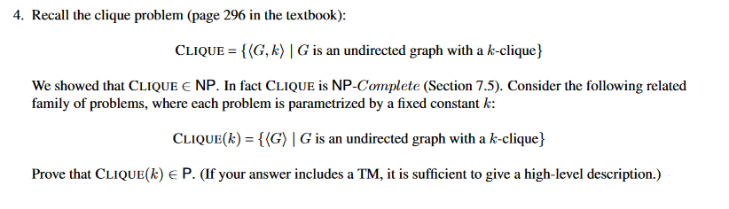Solved Recall The clique problem (page 296 in the textbook): | Chegg.com