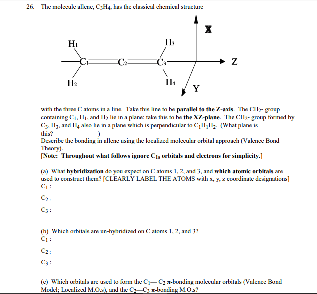 Solved 26. The molecule allene, C3H4, has the classical | Chegg.com