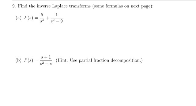 Solved 9. Find the inverse Laplace transforms (some formulas | Chegg.com