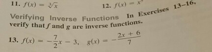 Solved Verifying Inverse Functions In Exercises 13-16, | Chegg.com