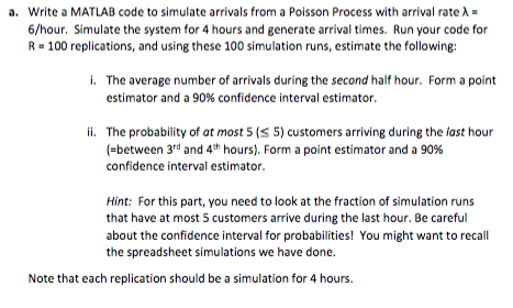 write a MATLAB code to simulate arrivals from a | Chegg.com