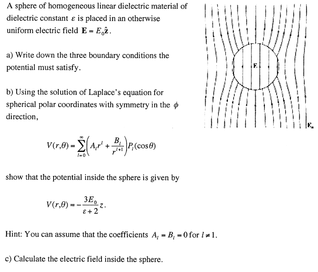 Solved A sphere of homogeneous linear dielectric material of | Chegg.com