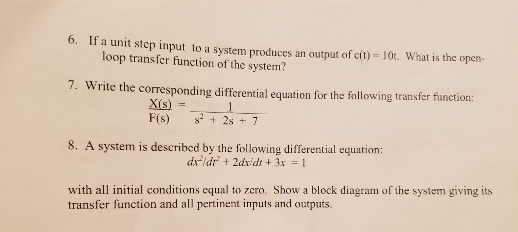Solved 6. If a unit step input to a system produces an | Chegg.com