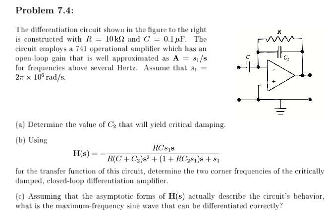 Solved The differentiation circuit shown in the figure to | Chegg.com