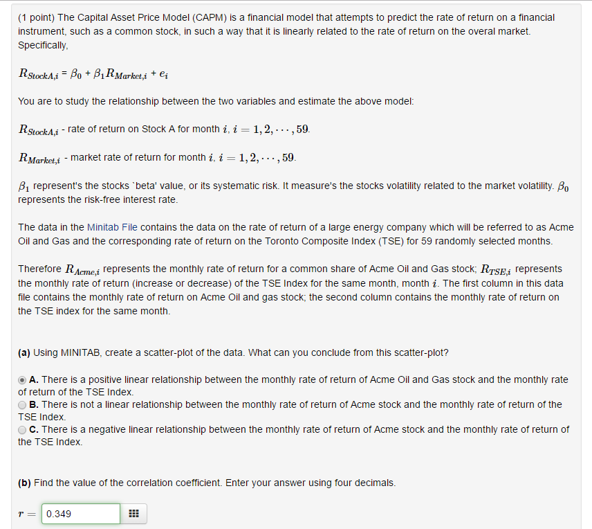 Solved (1 point) The Capital Asset Price Model (CAPM) is a | Chegg.com