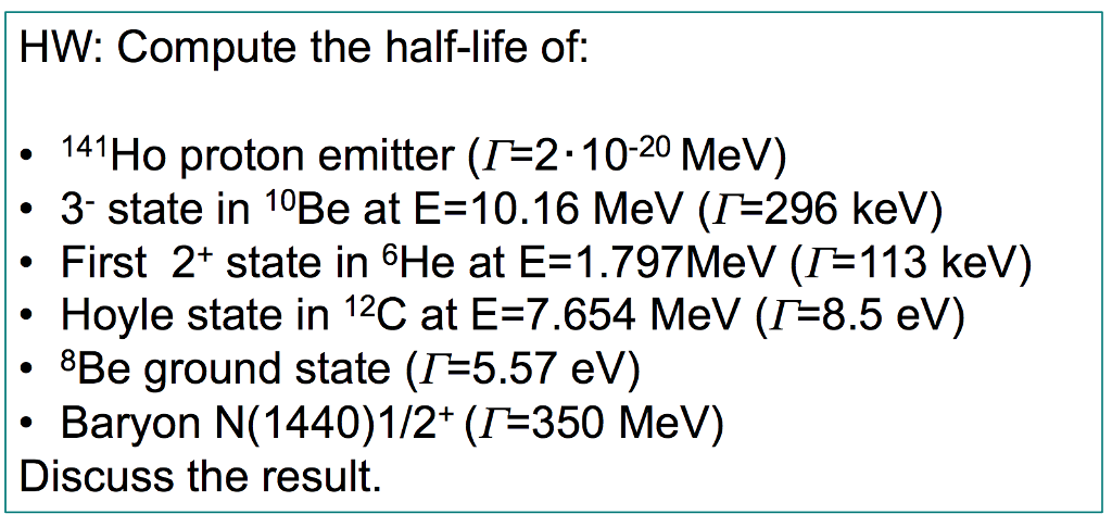 Solved HW: Compute the half-life of: 141Ho proton emitter ( | Chegg.com