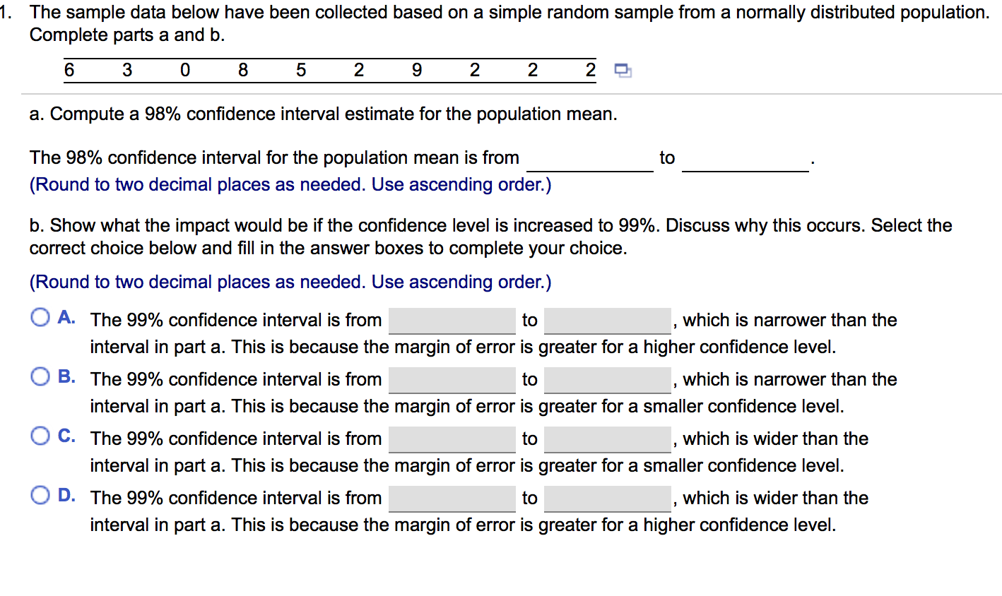 Solved 1. The sample data below have been collected based on | Chegg.com