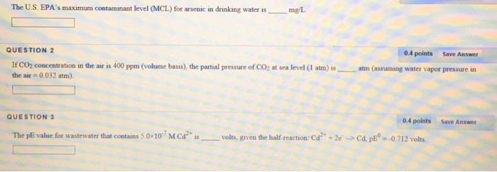 Solved The U S EPA's maximum contaminant level (MCL) for | Chegg.com