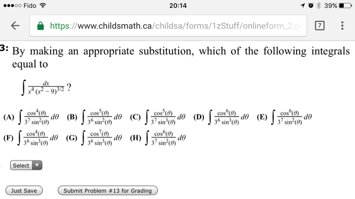 Solved By making an appropriate substitution, which of the | Chegg.com