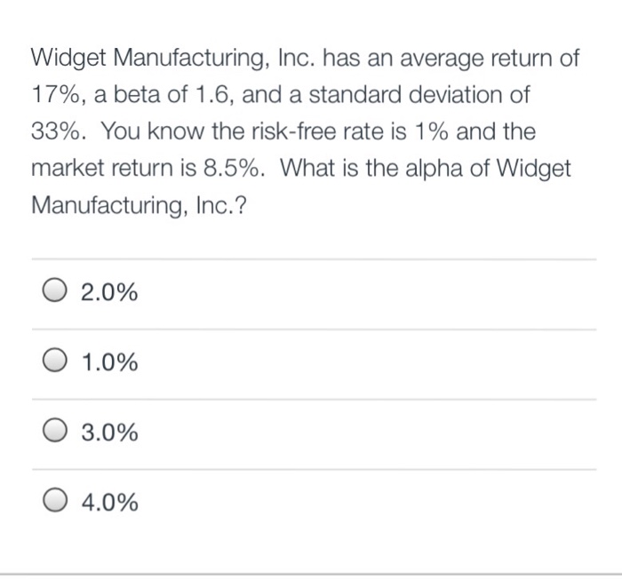 Solved Widget Manufacturing, Inc. has an average return of | Chegg.com