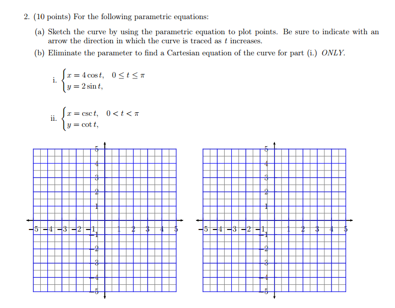 Solved 2 For The Following Parametric Equations A Sketch