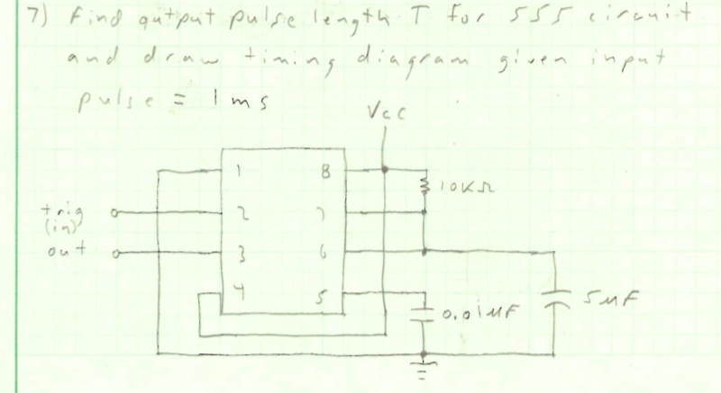 Solved Find output pulse length T for, 555 circuit and draw | Chegg.com