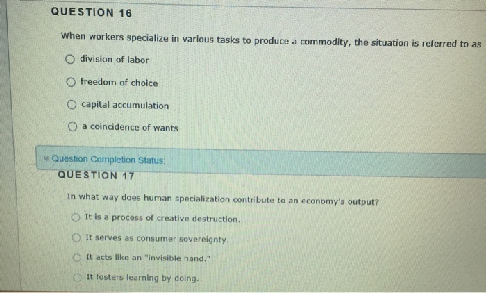 Solved When workers specialize in various tasks to produce a | Chegg.com