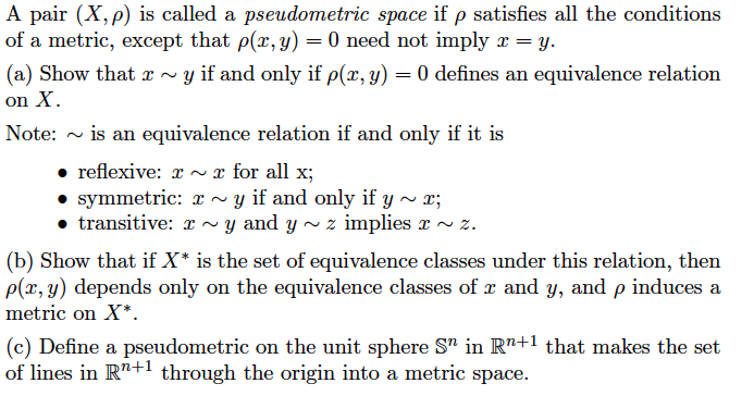 Solved Pseudometric space and the subtle relation with the | Chegg.com