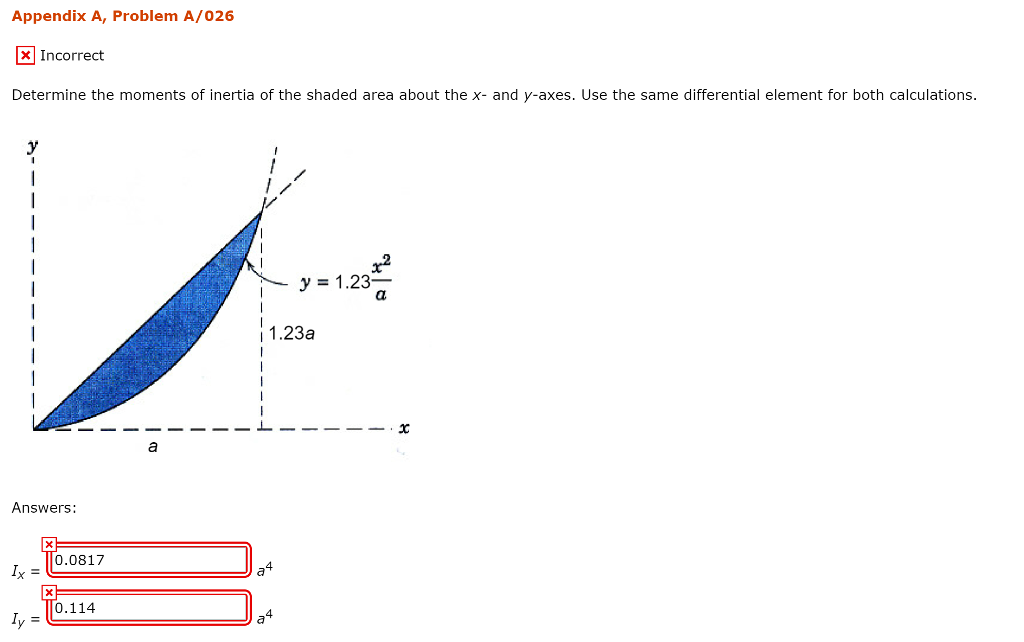 Solved Appendix A, Problem A/026 Incorrect Determine the | Chegg.com