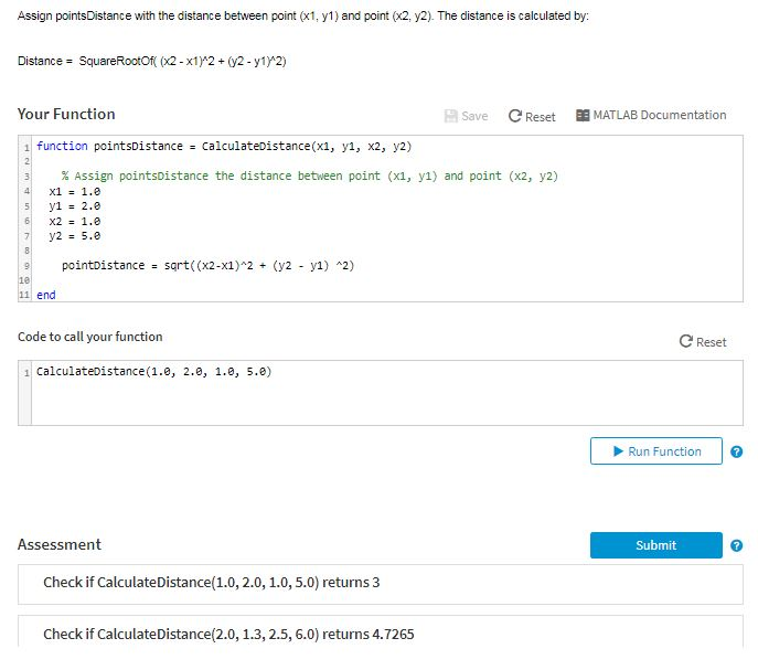 Solved Matlab Assign Pointsdistance With The 