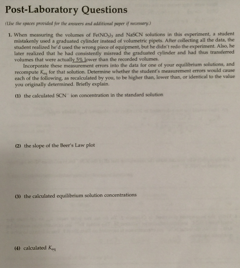 Solved Post-Laboratory Questions (Use the spaces provided | Chegg.com