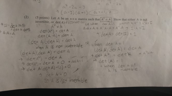 Solved (5 points) Let A be an n×n matrix such that A2-A . | Chegg.com