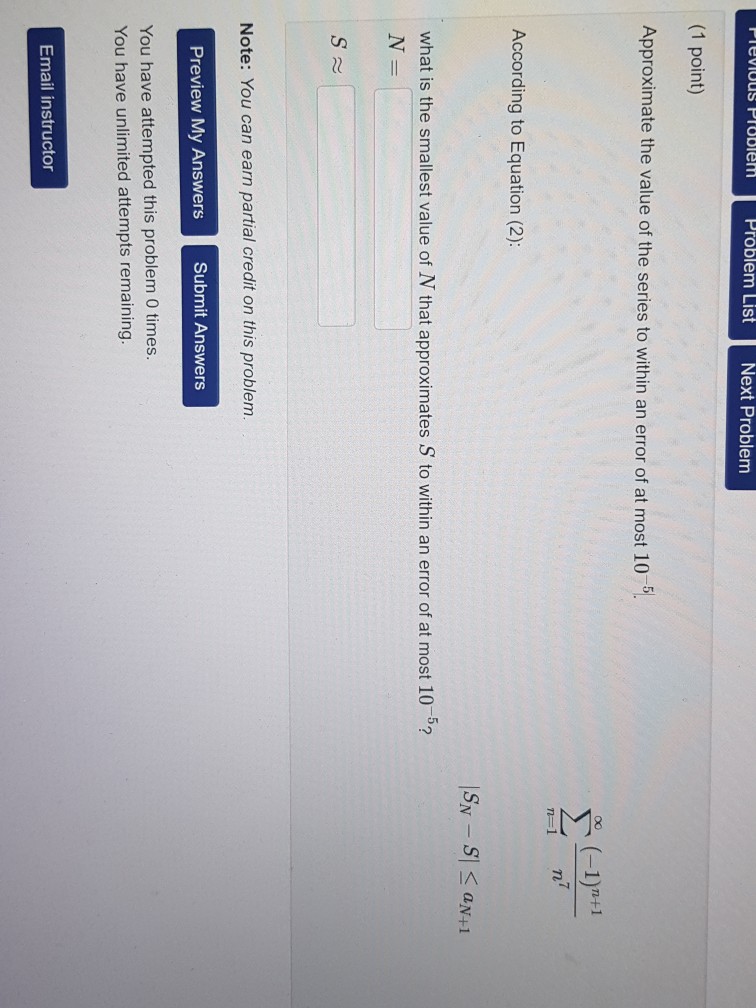 Solved Problem ListNext Problem (1 point) Approximate the | Chegg.com